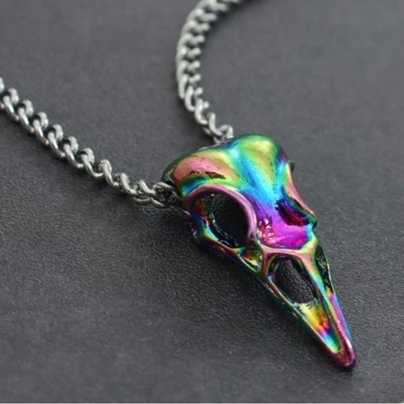 Accessories | Rainbow Bird Skull Long Beak Avian Goth Spooky Oil Slick ...